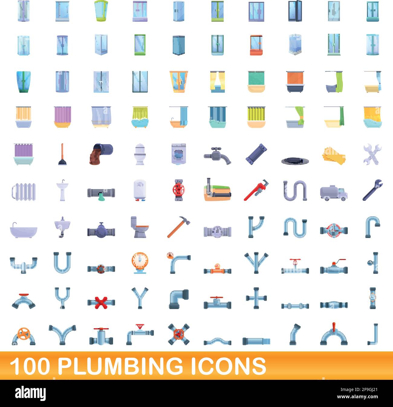 100 plumbing icons set. Cartoon illustration of 100 plumbing icons ...