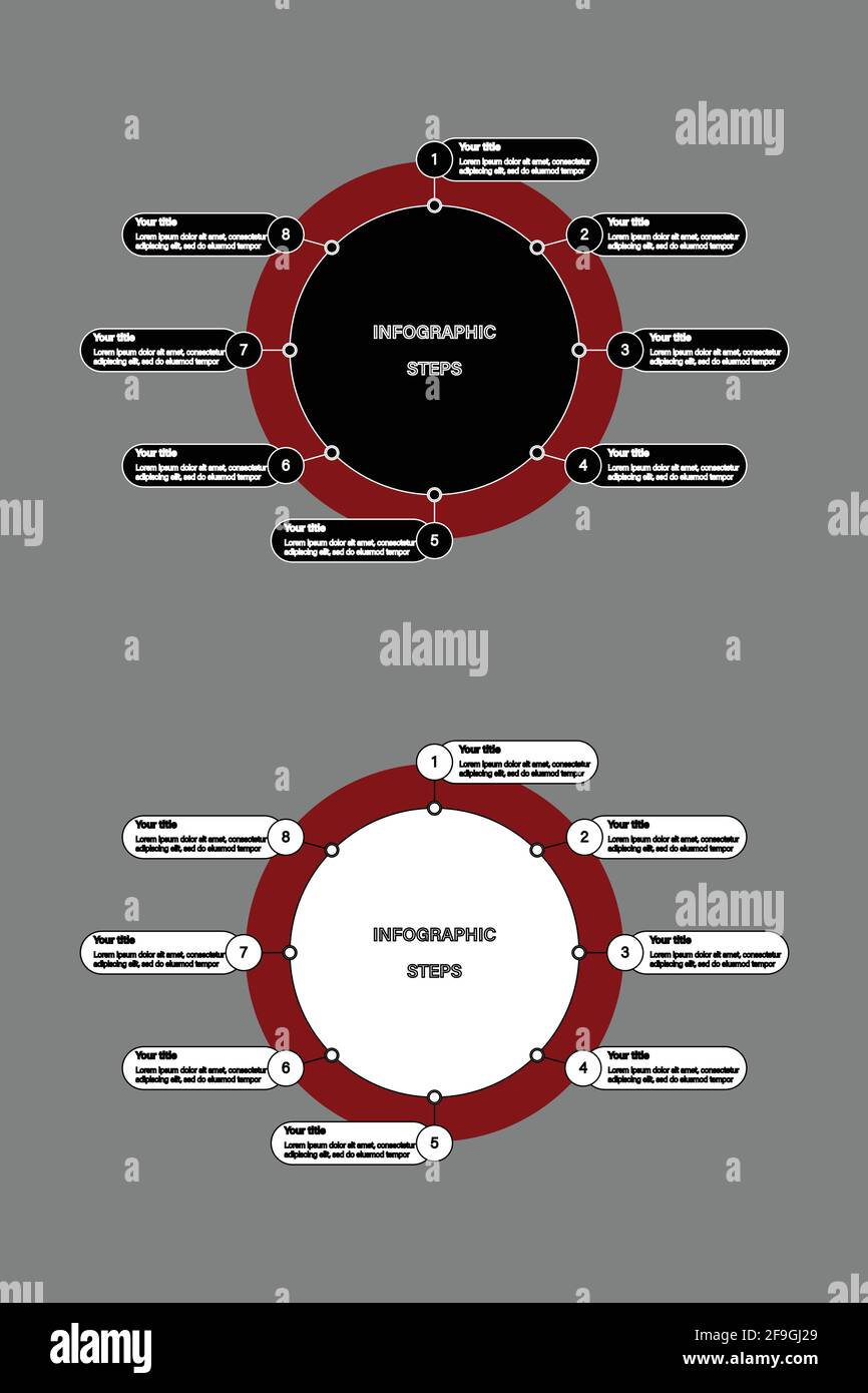 Infographic with 8 steps business diagram for presentation black white ...