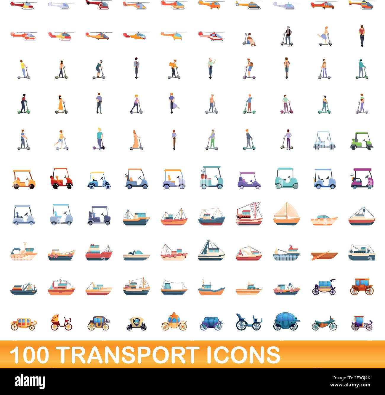 100 transport icons set. Cartoon illustration of 100 transport icons ...