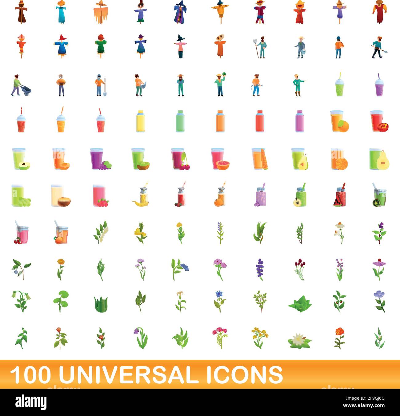 100 universal icons set. Cartoon illustration of 100 universal icons ...