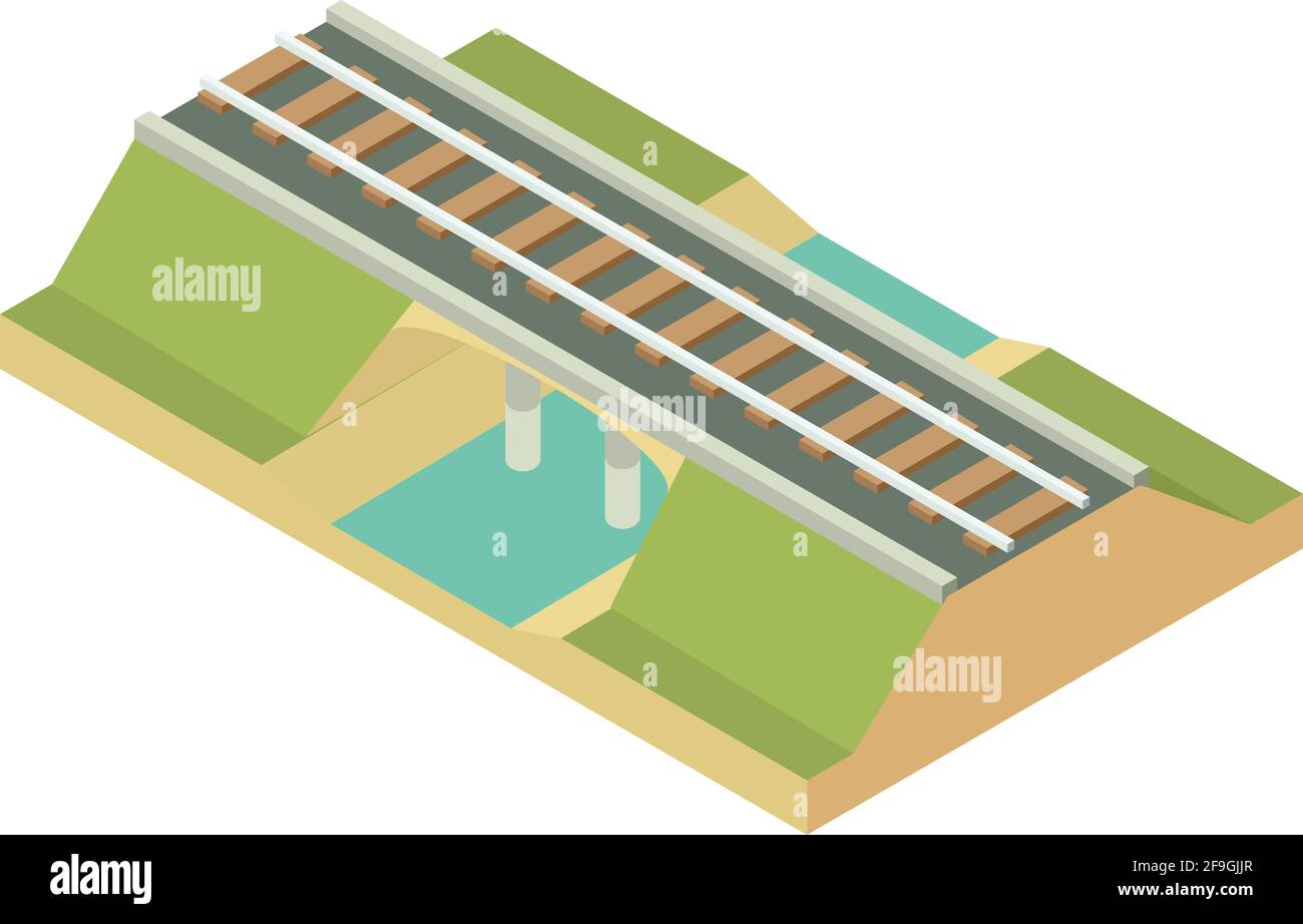 Railway river bridge icon. Isometric of Railway river bridge vector ...