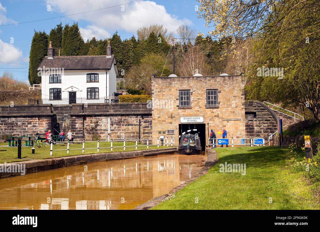Canal narrowboat on the Trent and Mersey canal coming out of the ...