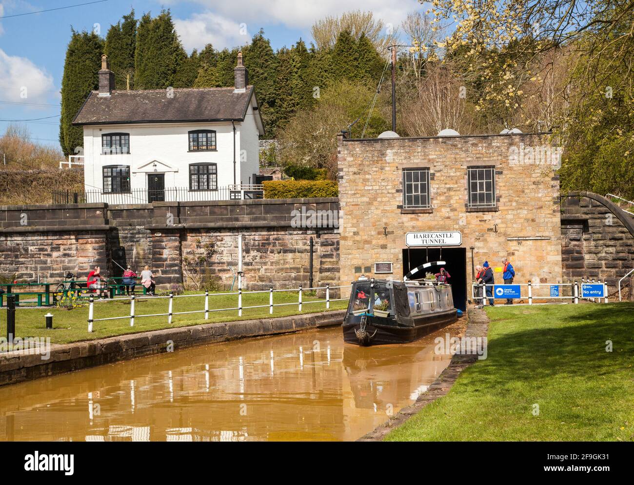 Canal narrowboat on the Trent and Mersey canal coming out of the ...