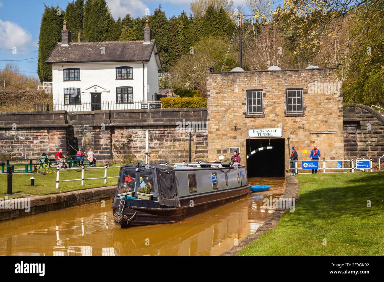 Canal narrowboat on the Trent and Mersey canal coming out of the ...