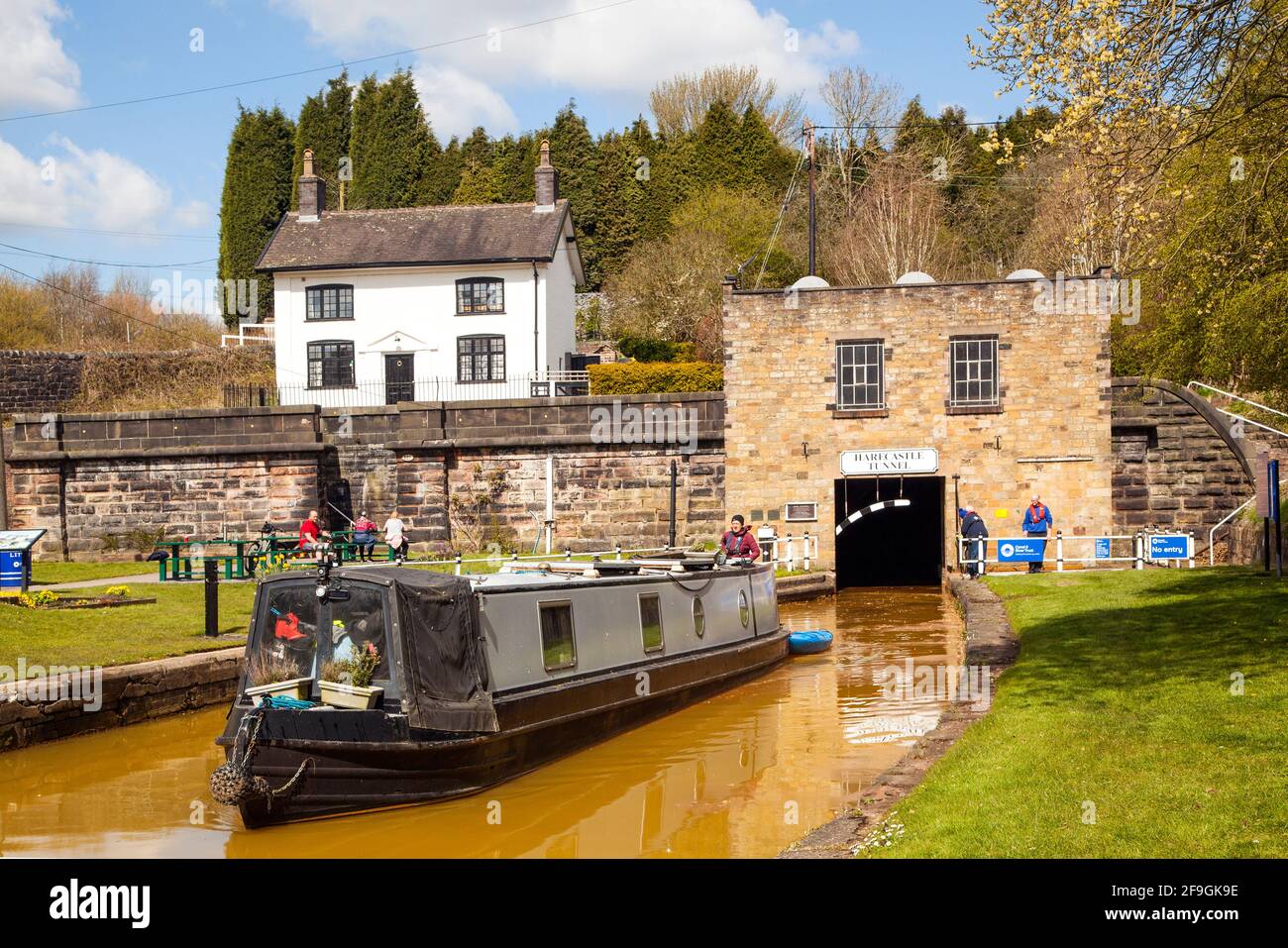 Canal narrowboat on the Trent and Mersey canal coming out of the ...