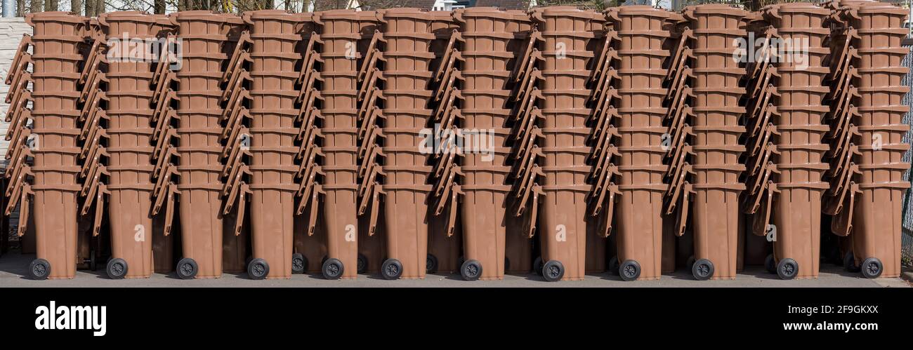 Stacked organic bins at a recycling yard Bavaria, Germany Stock Photo ...