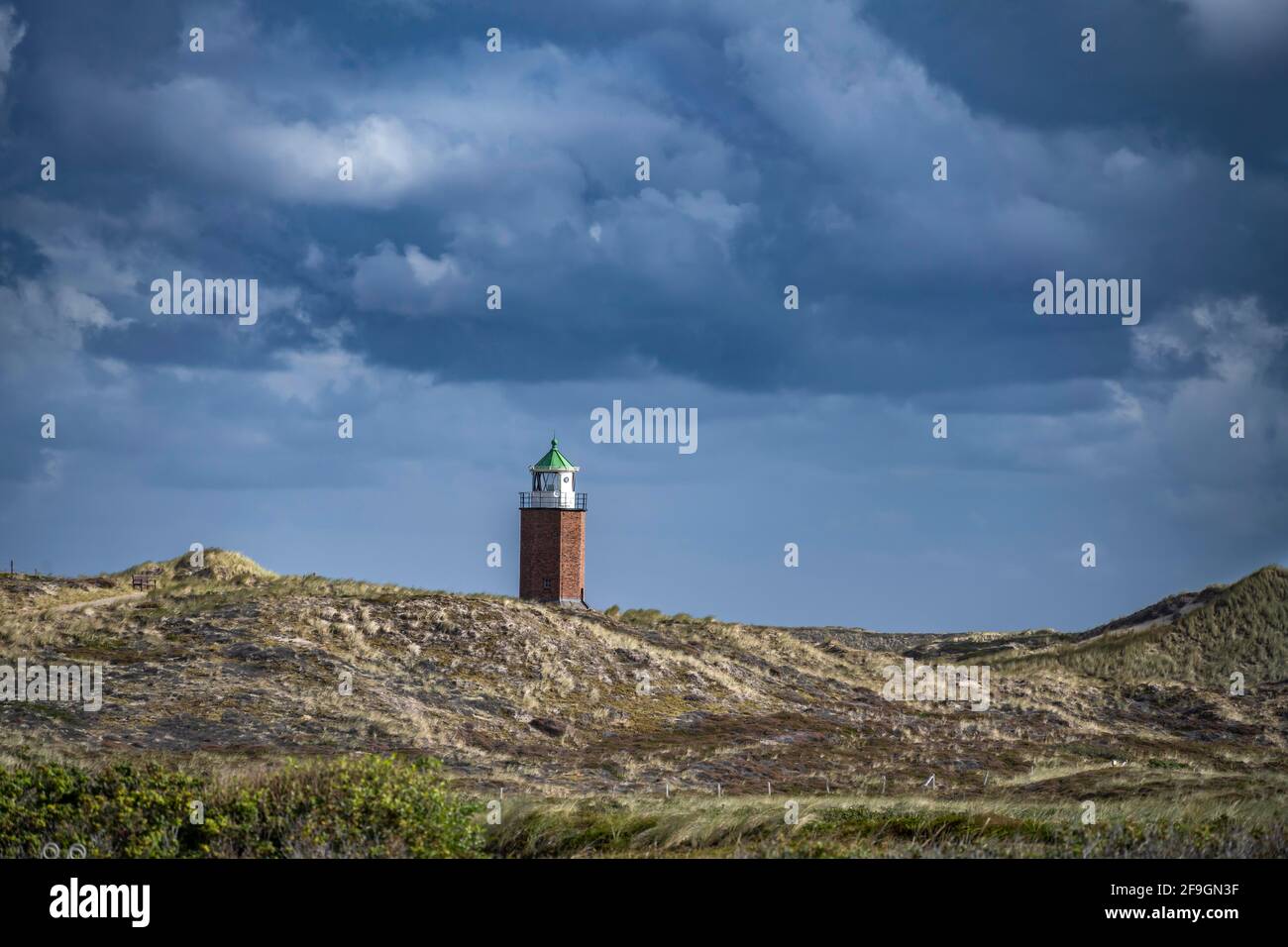 Cross light, lighthouse on sand dune, Kampen, Sylt, North Frisian ...