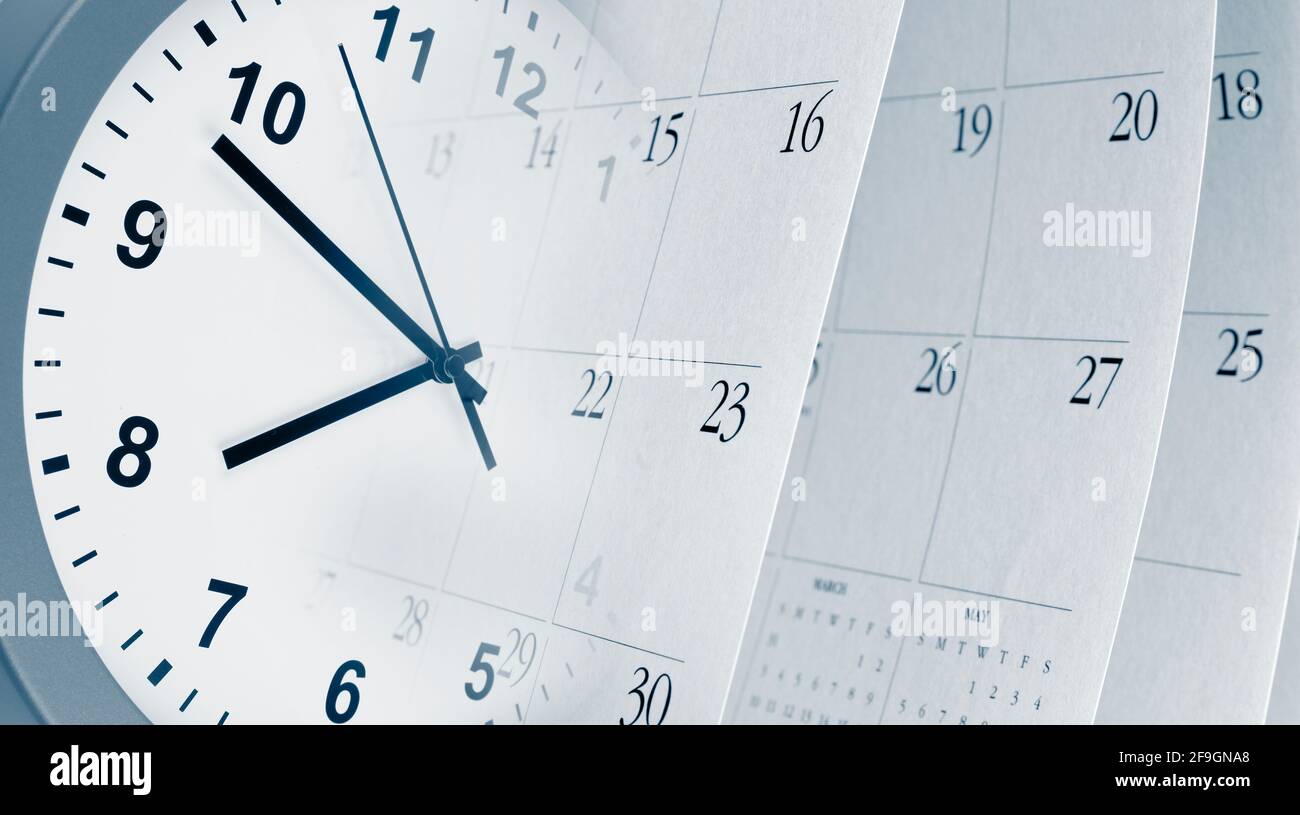 Clock face and calendar composite Stock Photo - Alamy
