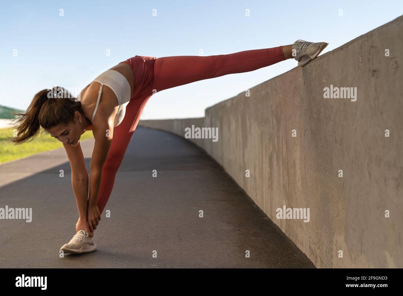 Training routine for workout and running preparation: young female ...