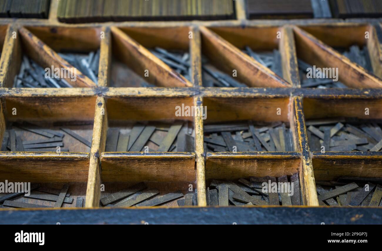 leaded typeface distributed in its drawer Stock Photo - Alamy