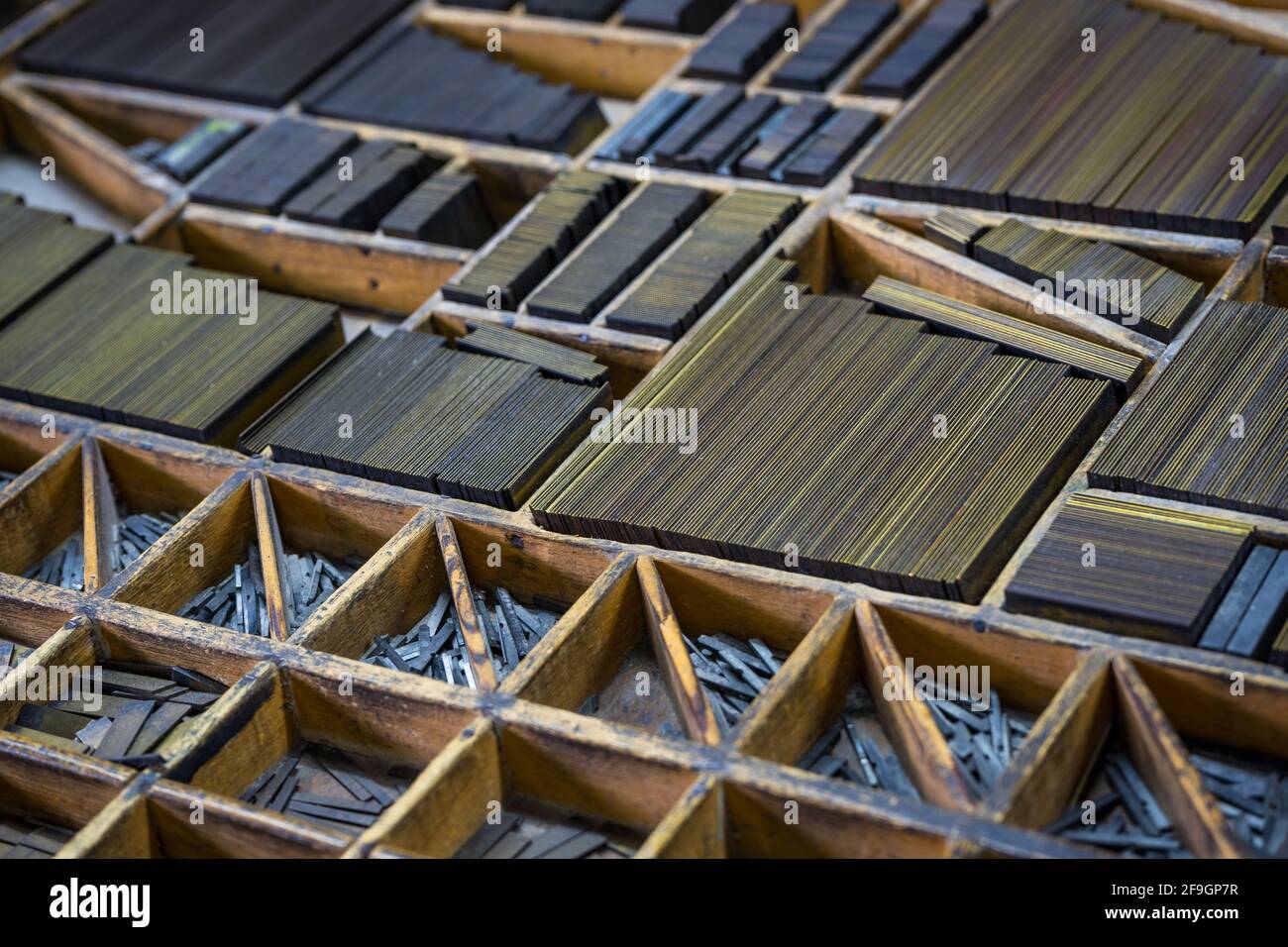 Old printing press, with all types of typography and accessories ...