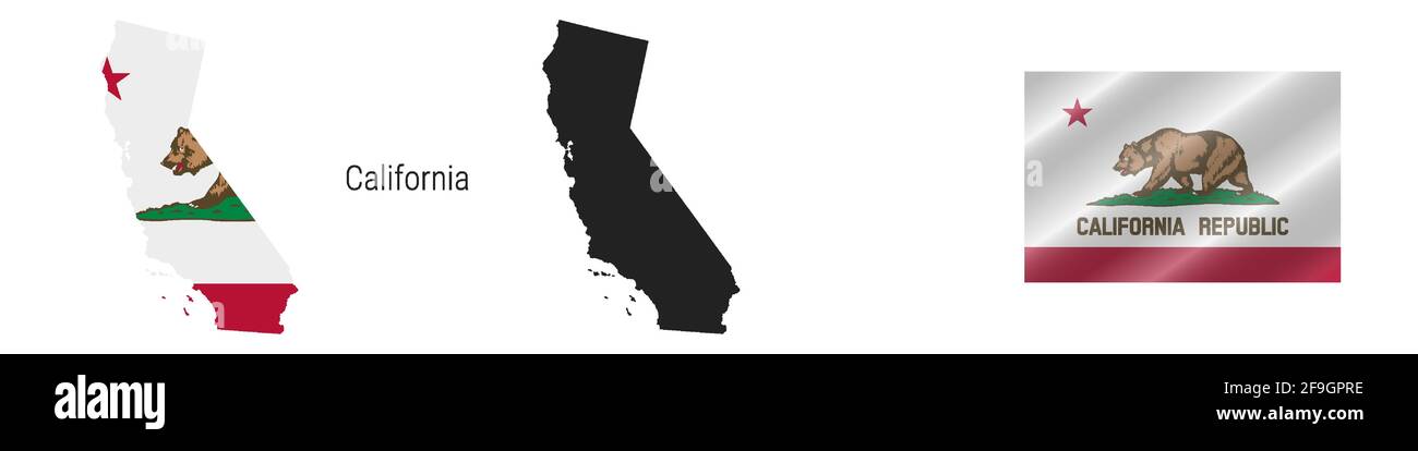 California US state map with masked flag. Detailed silhouette. Waving ...