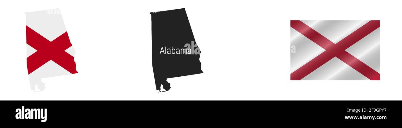 Alabama Us State Map With Masked Flag Detailed Silhouette Waving Flag