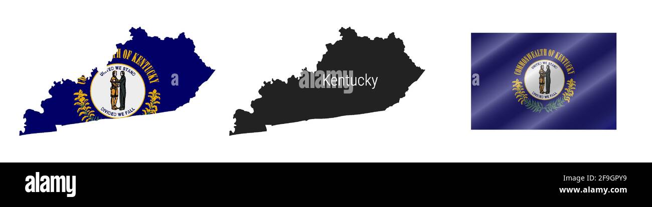 Kentucky Us State Map With Masked Flag Detailed Silhouette Waving