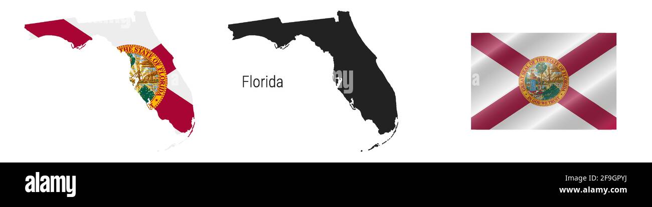 Florida Us State Map With Masked Flag Detailed Silhouette Waving Flag