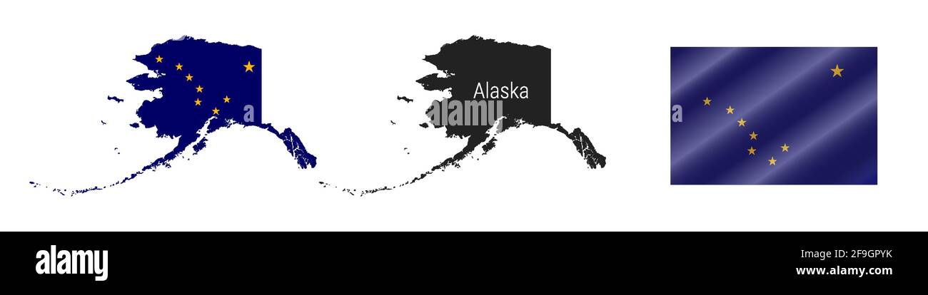 Alaska Us State Map With Masked Flag Detailed Silhouette Waving Flag