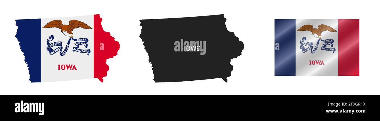 Iowa Us State Map With Masked Flag Detailed Silhouette Waving Flag