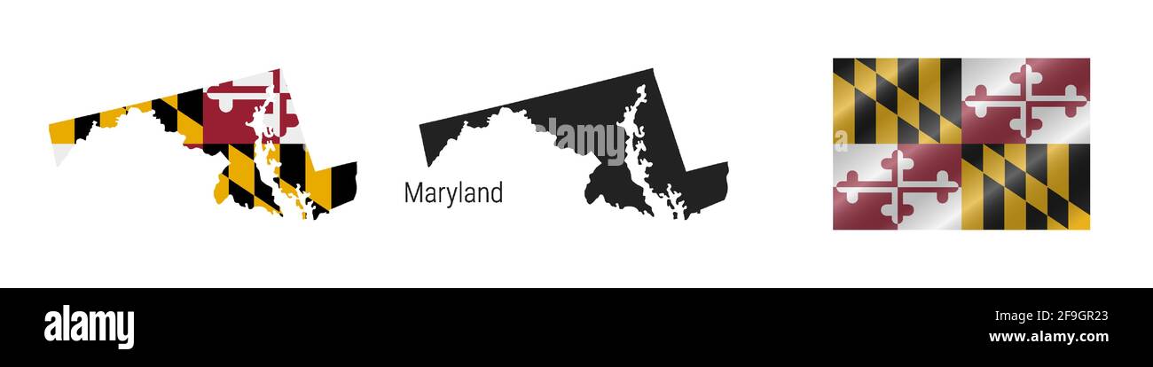 Maryland Us State Map With Masked Flag Detailed Silhouette Waving