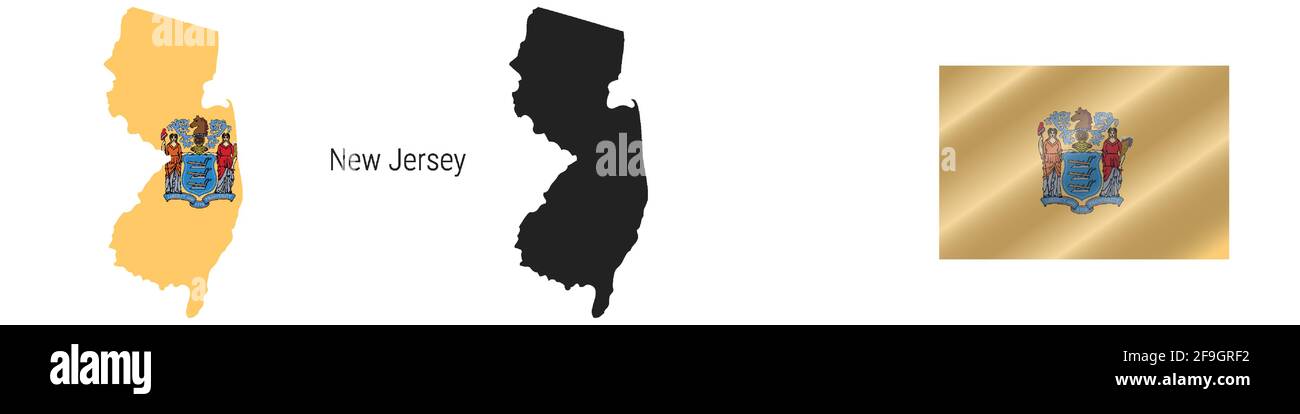New Jersey Us State Map With Masked Flag Detailed Silhouette Waving