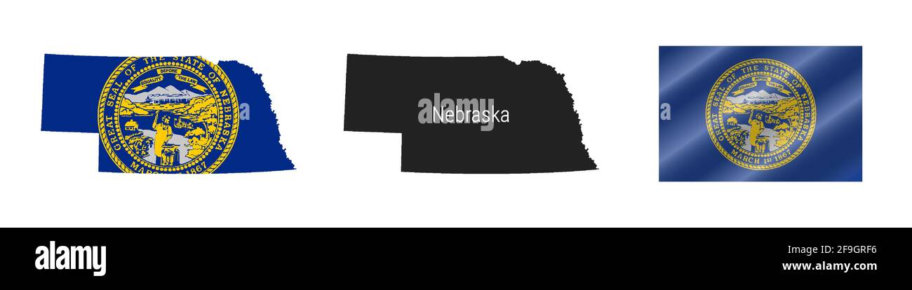 Nebraska Us State Map With Masked Flag Detailed Silhouette Waving