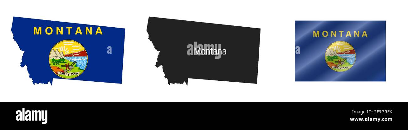 Montana US state map with masked flag. Detailed silhouette. Waving flag ...