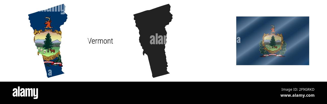 Vermont Us State Map With Masked Flag Detailed Silhouette Waving Flag