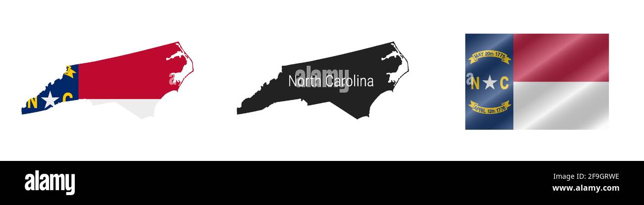 North Carolina Us State Map With Masked Flag Detailed Silhouette