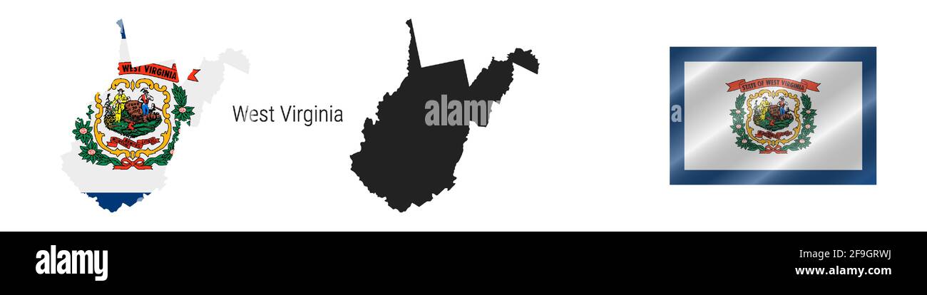 West Virginia Us State Map With Masked Flag Detailed Silhouette