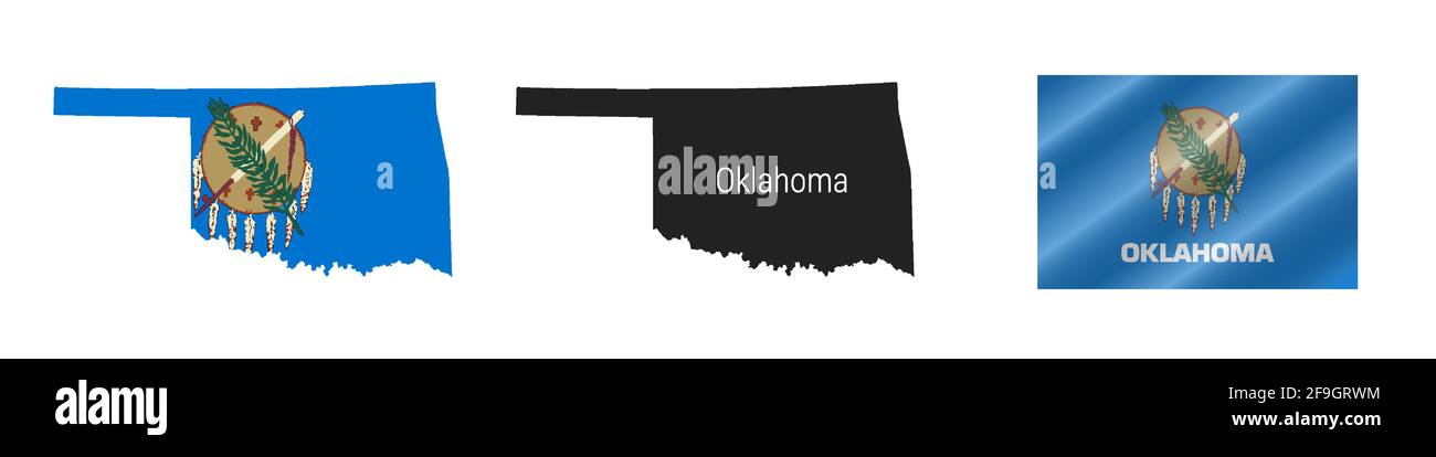 Oklahoma Us State Map With Masked Flag Detailed Silhouette Waving