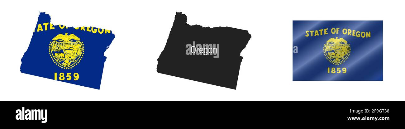 Oregon Us State Map With Masked Flag Detailed Silhouette Waving Flag