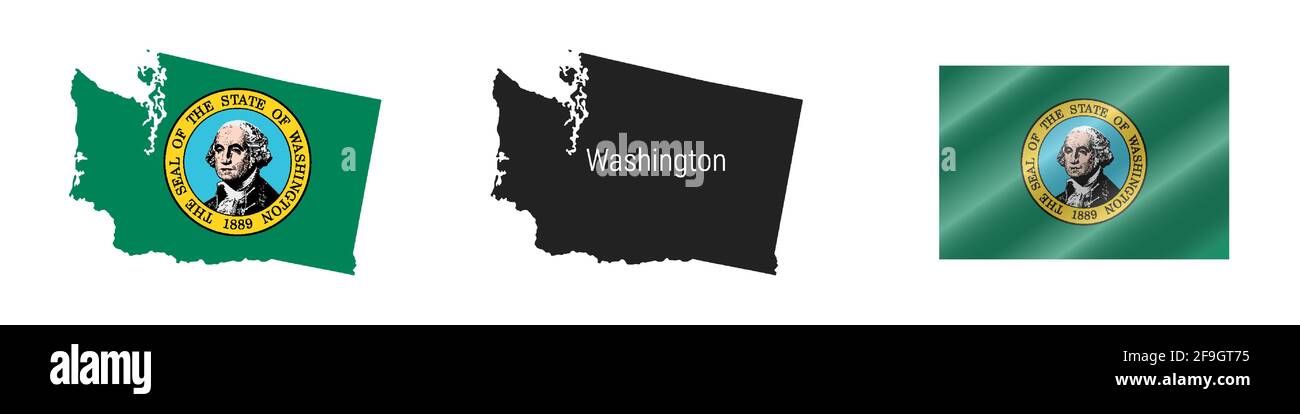 Washington Us State Map With Masked Flag Detailed Silhouette Waving