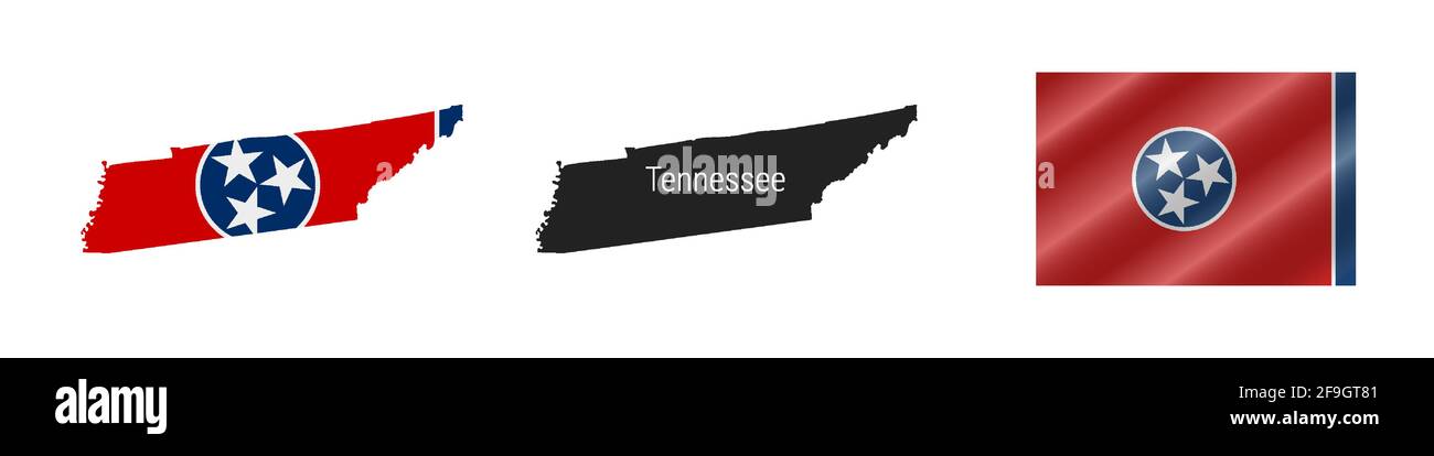 Tennessee US state map with masked flag. Detailed silhouette. Waving ...