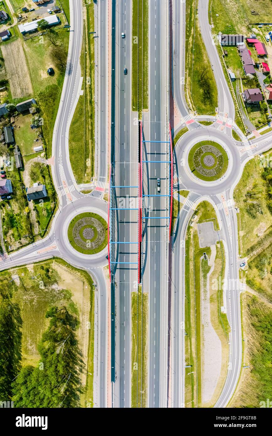 Road junction with two roundabouts aerial view Stock Photo - Alamy