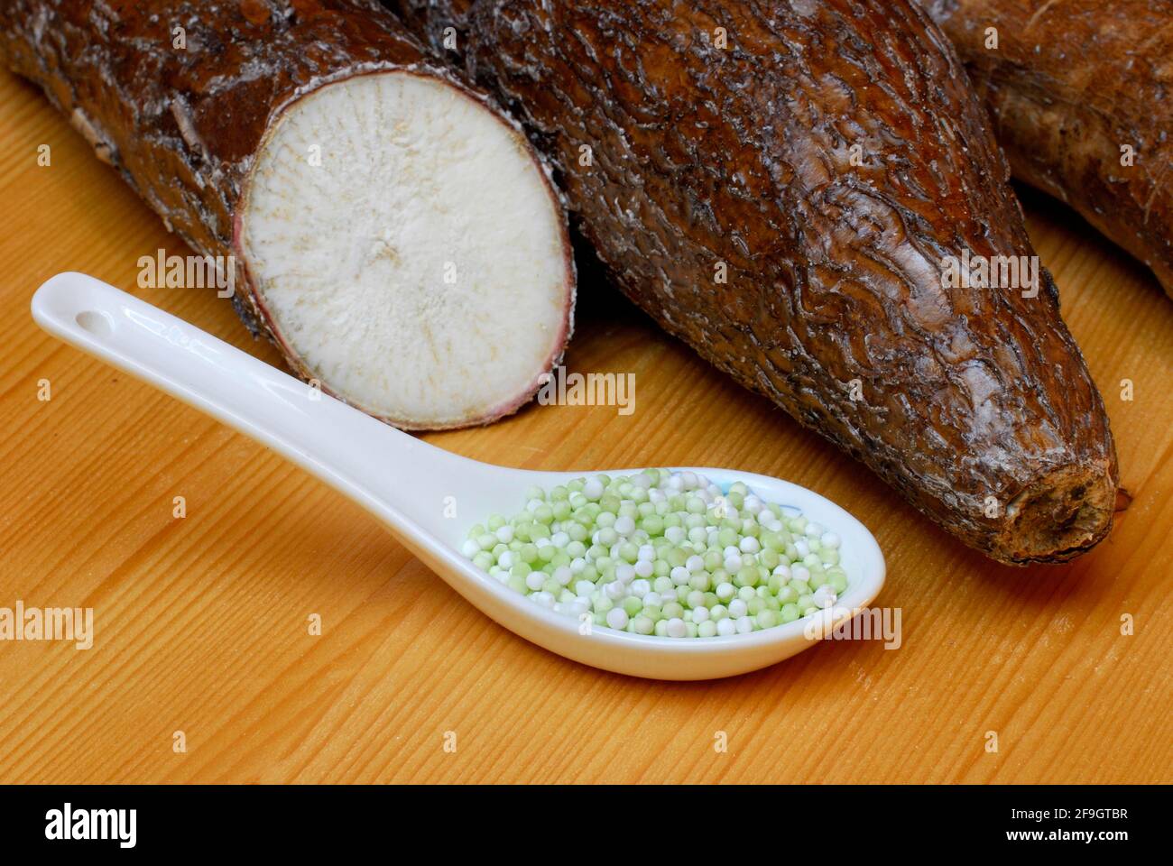 Cassavaroots and tapioca beads, roots (Manihot esculenta) tapioca beads ...