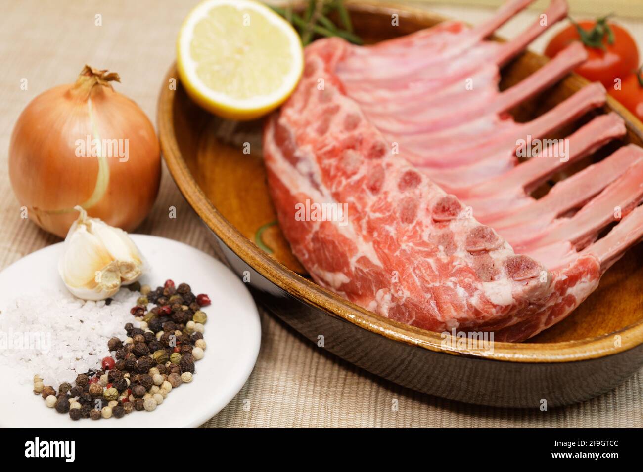 raw lamb chops with different ingredients Stock Photo - Alamy