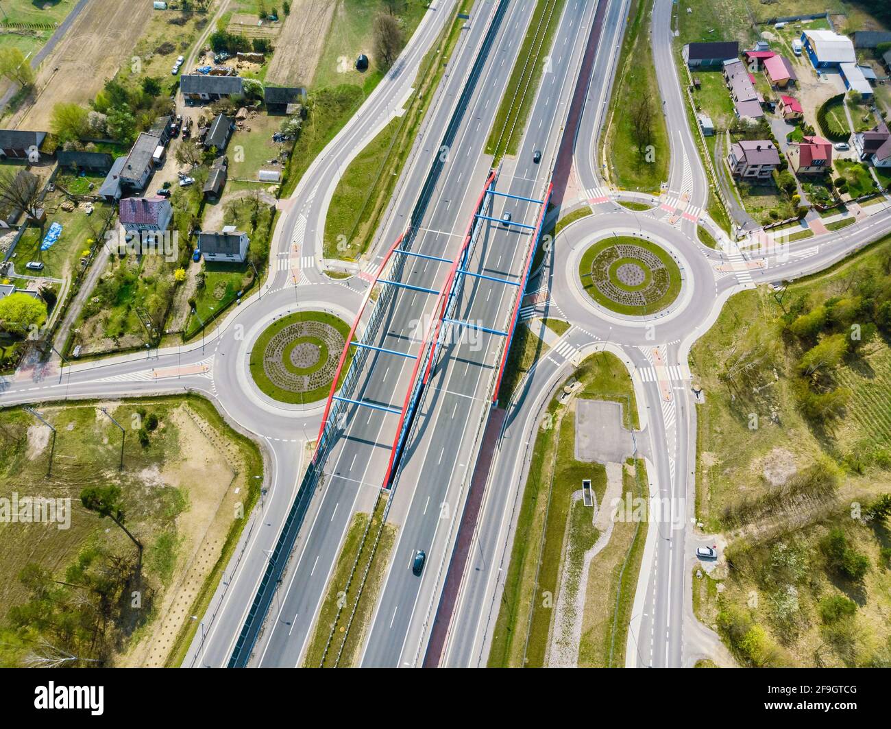 Road junction with two roundabouts aerial view Stock Photo - Alamy