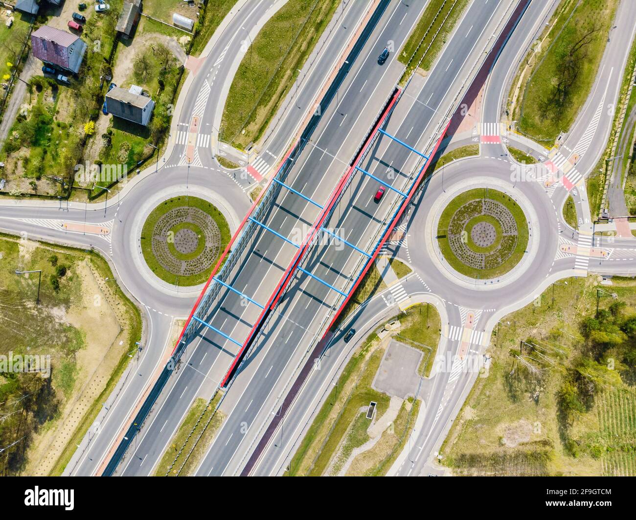 Road junction with two roundabouts aerial view Stock Photo - Alamy