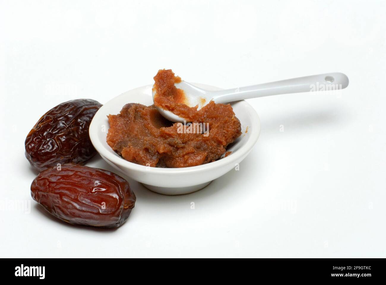 Dried dates, date cream in shell (Phoenix dactylifera) , date puree ...