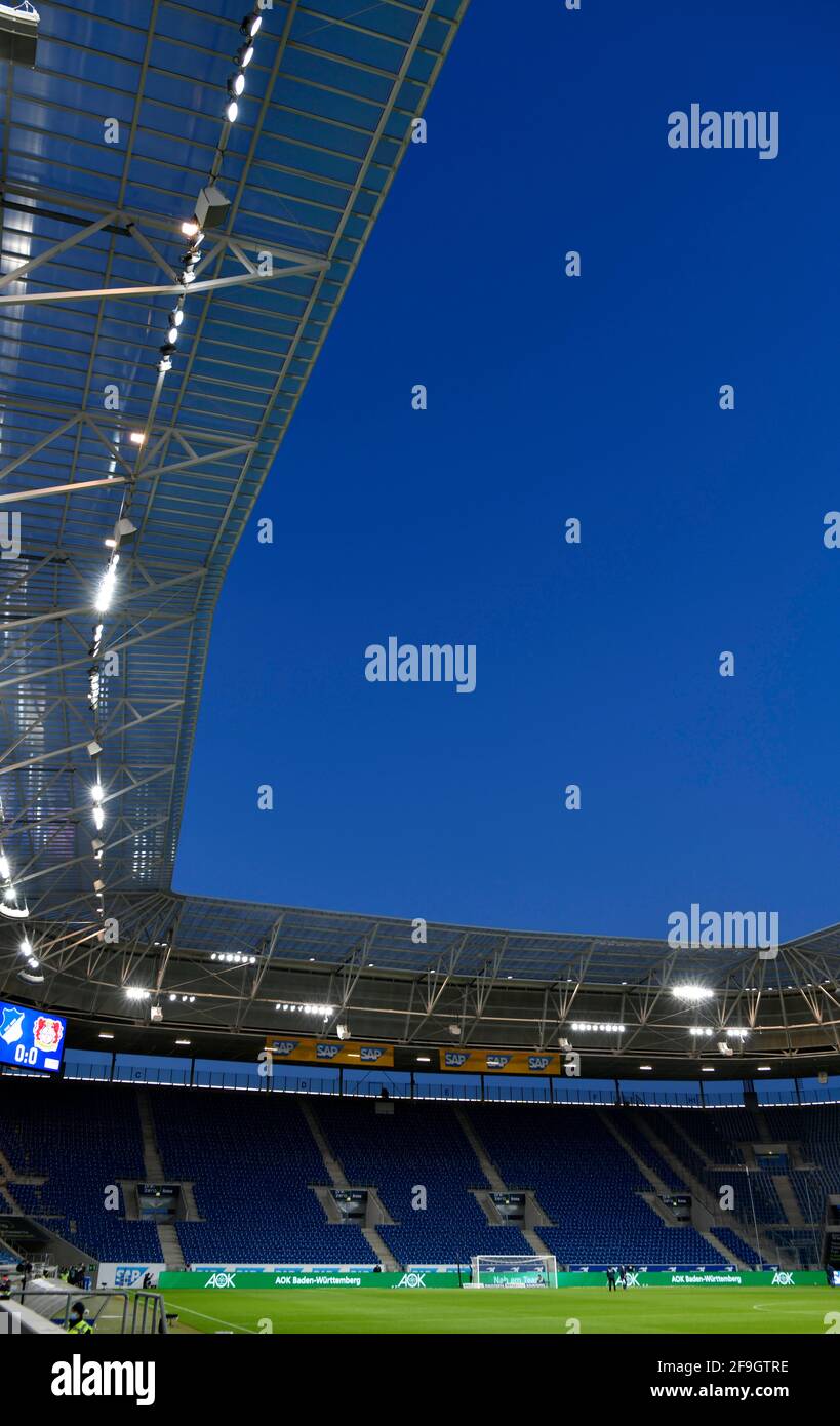Overview interior of the PreZero Arena, blue hour, Sinsheim, Baden ...
