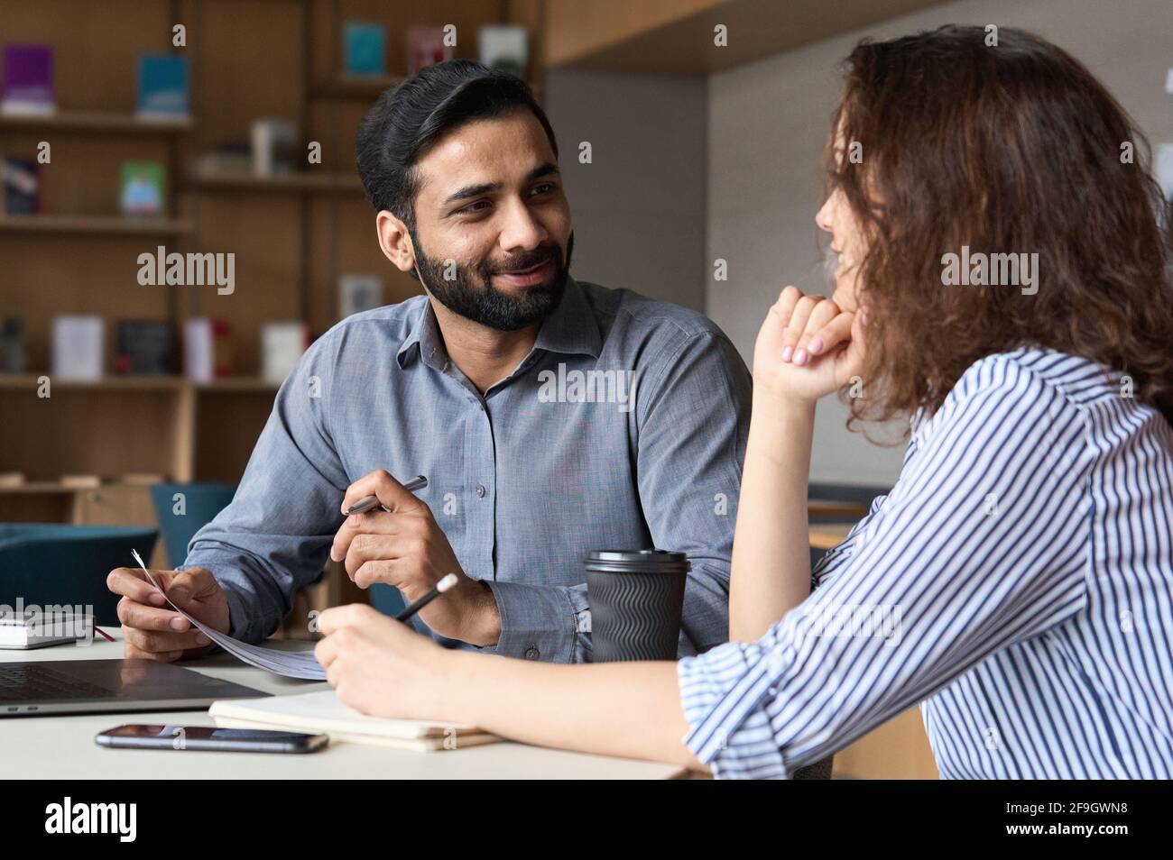 Multiethnic interview of happy smiling hr manager and young ...