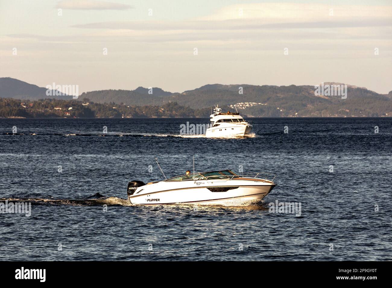 Pleasure craft, a Flipper 670 DC at Byfjorden, outside port of Bergen ...