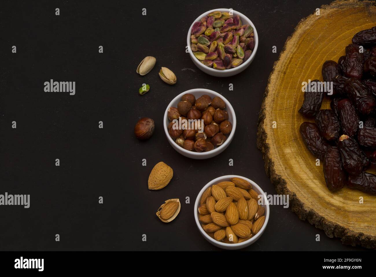 Ramadan Food Background with copy space - black wooden table with ...