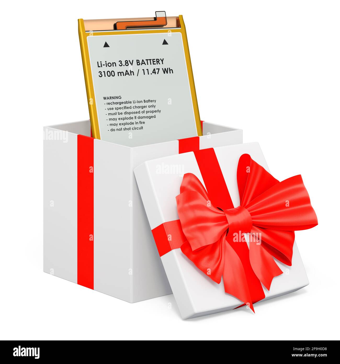 Cell Phone Battery inside gift box, present concept. 3D rendering ...