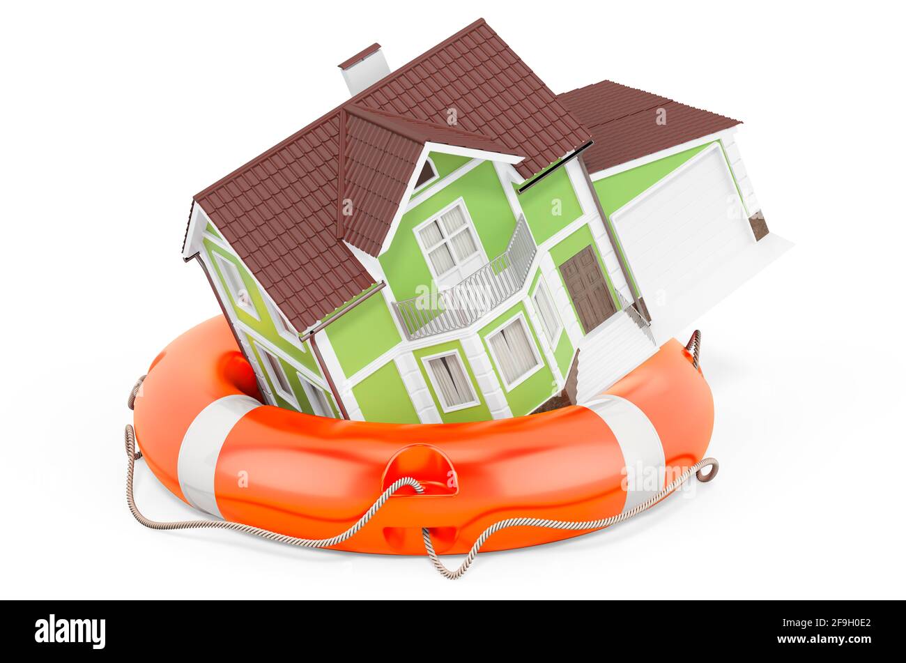 Home with lifebuoy. 3D rendering isolated on white background Stock ...