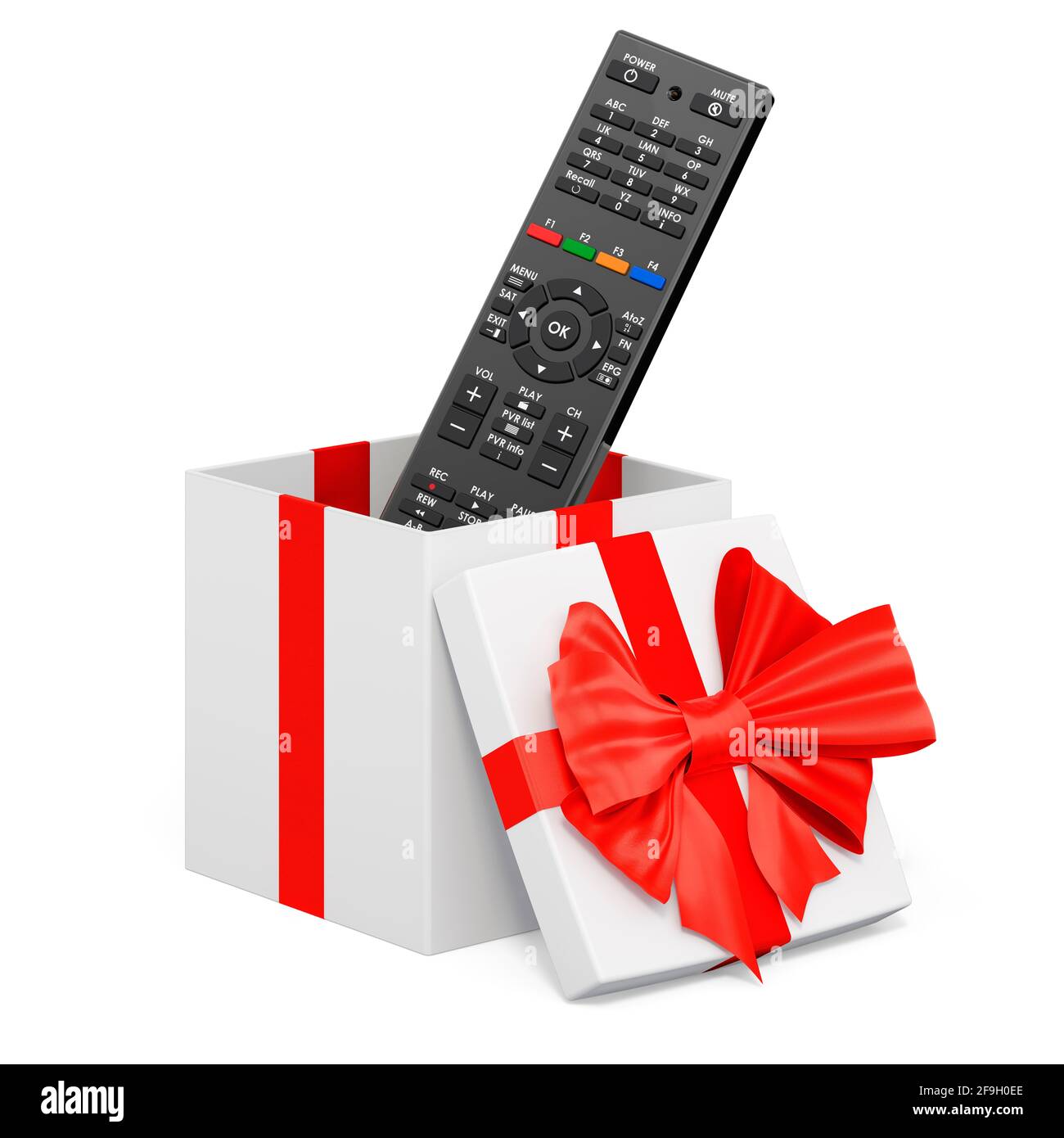 TV remote control inside gift box, present concept. 3D rendering ...