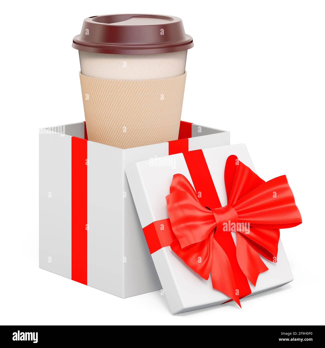 Disposable cup with hot drink inside gift box, present concept. 3D ...