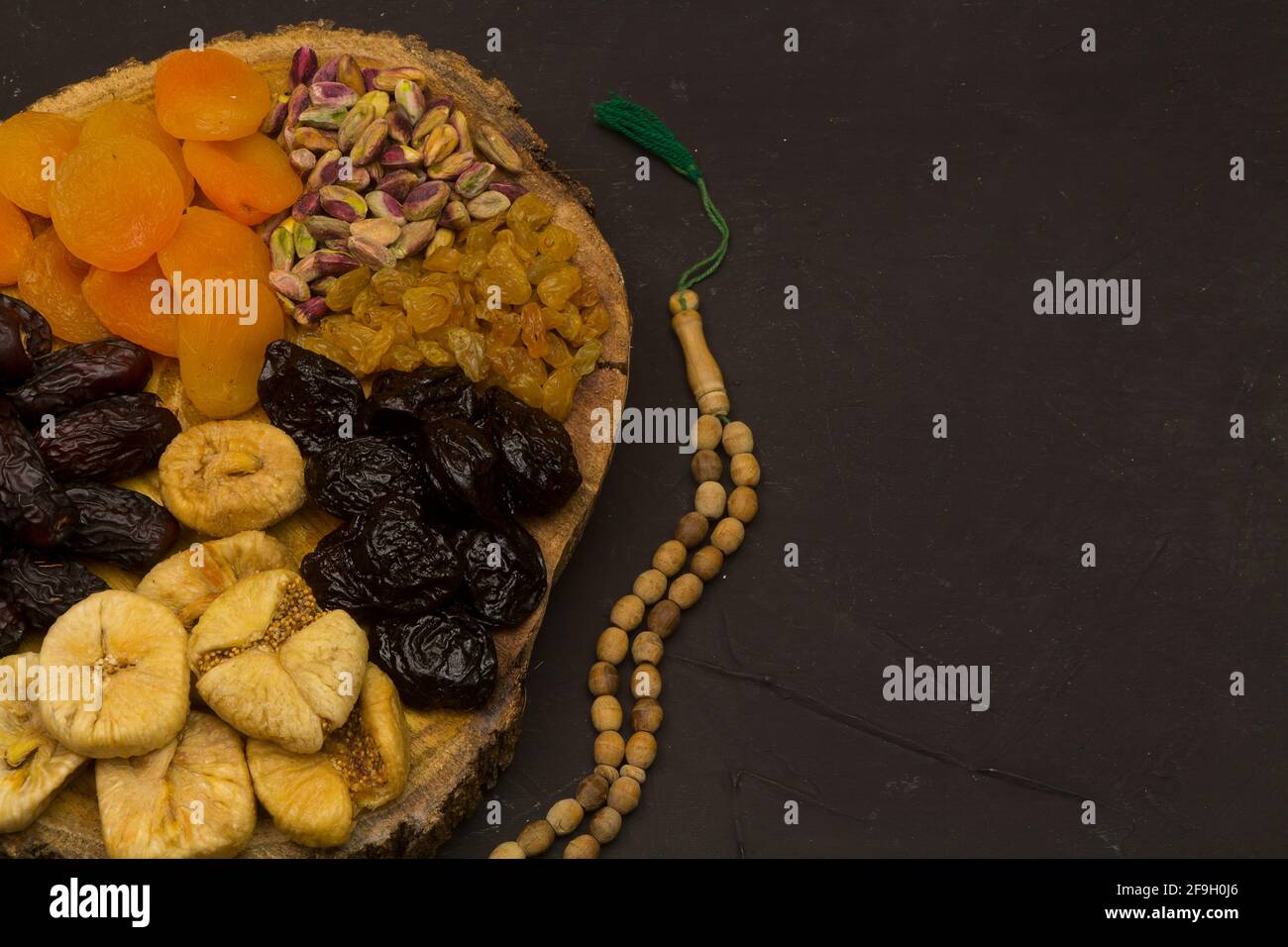 Ramadan Food Background with copy space - black wooden table with ...