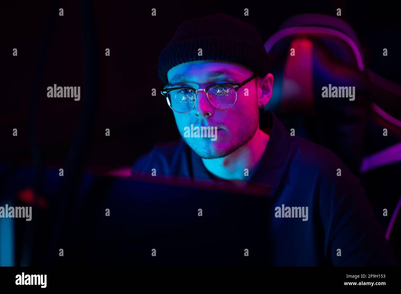 Close-up of the face of a professional video game player at an esports ...