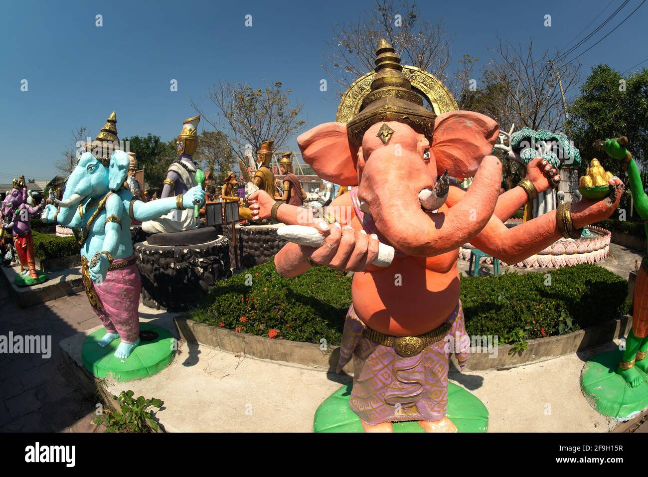 Group of Statues Ganesha an outdoor in a temple in Thailand Stock Photo ...