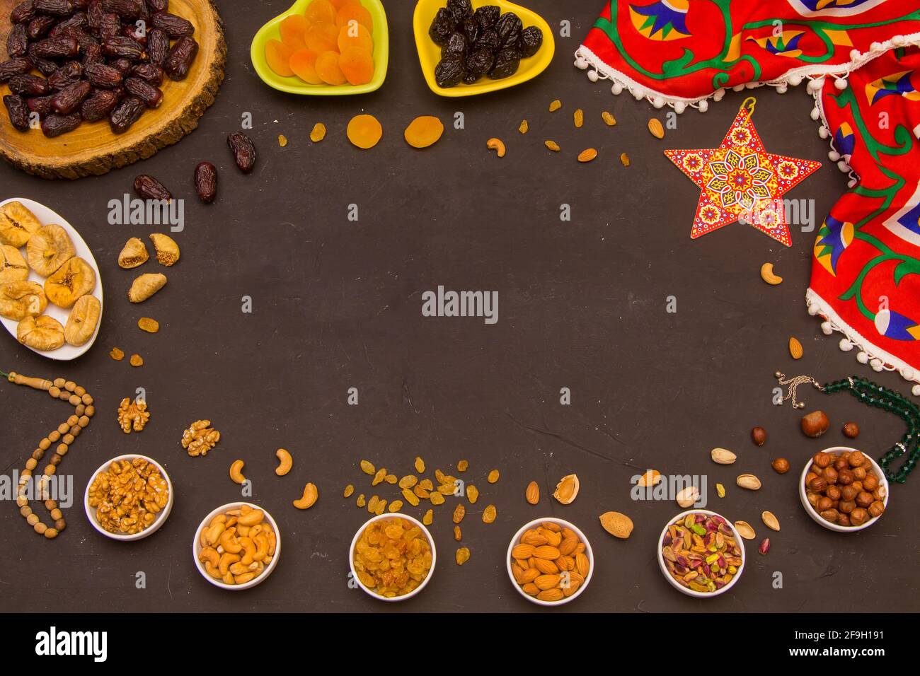 Ramadan Food Background with copy space - black wooden table with ...